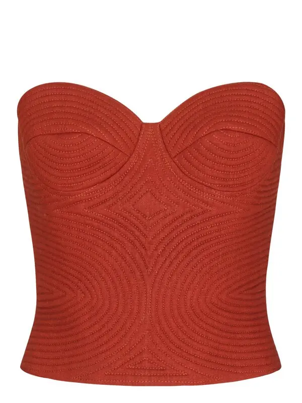 ANDRES OTALORA Morenita Embroidered Linen Top - Red
