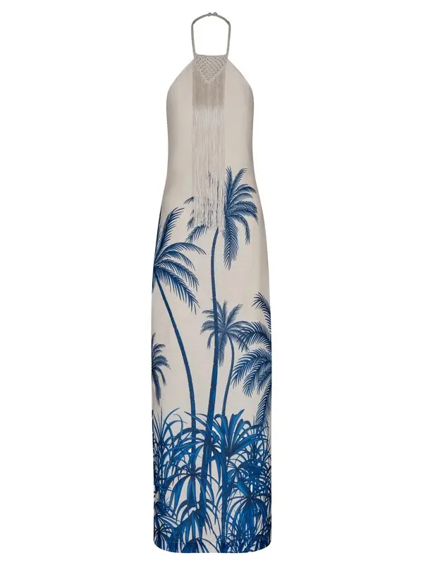 ANDRES OTALORA Mi Paraiso Embellished Linen Maxi Dress - Blue