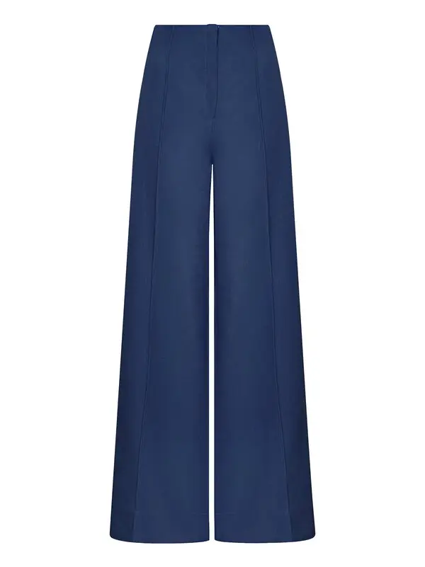 ANDRES OTALORA La Vida Es Pintucked Linen Wide-leg Pants - Blue