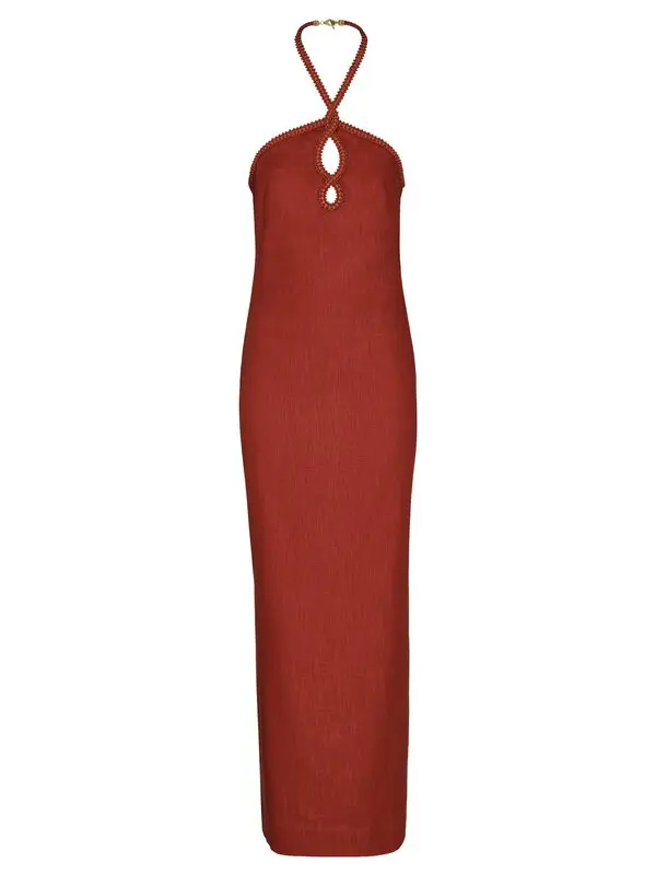 ANDRES OTALORA Atardeceres Embellished Linen Maxi Dress - Red