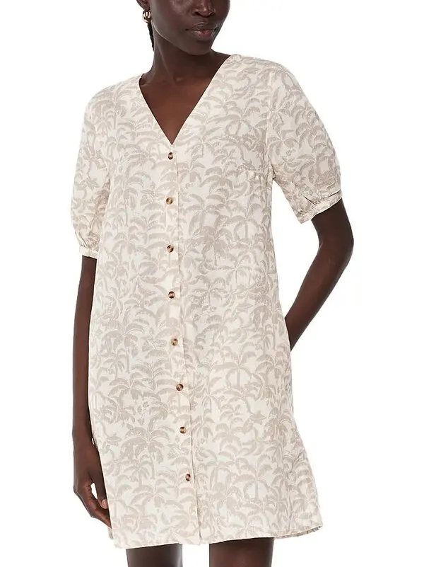 Whistles Palm Print Linen-blend Dress - Ivory/multi