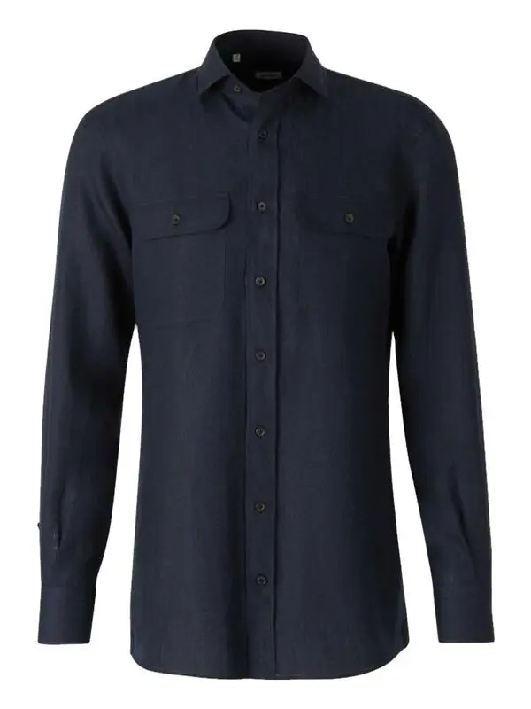ATELIER MUNRO Straight Linen Shirt - Navy Blue