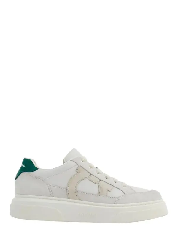 FERRAGAMO Cassina Gancini Patch Leather Sneakers - White