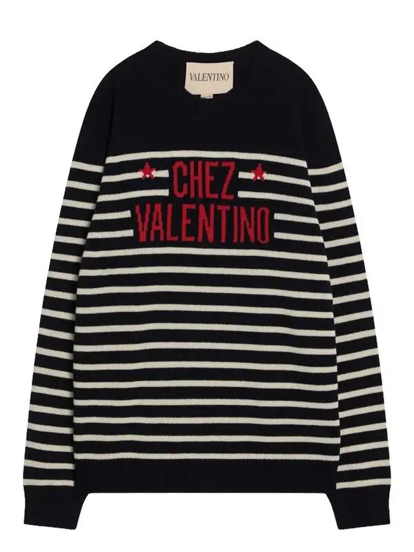 Valentino Garavani Virgin Wool Sweater With Jacquard Motif - Blue