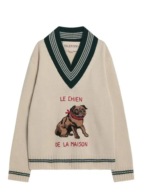 Valentino Garavani Virgin Wool Sweater With Embroidery - Beige
