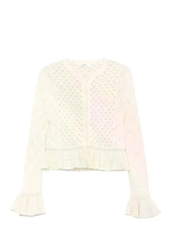 Chloé Open-knit Ruffled Cardigan - Neutrals