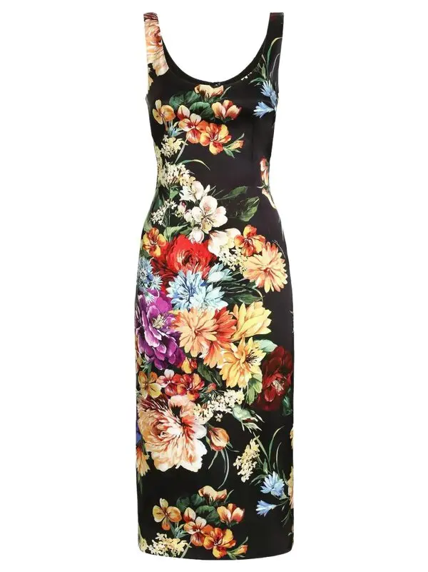 Dolce & Gabbana Floral-print Midi Dress - Black