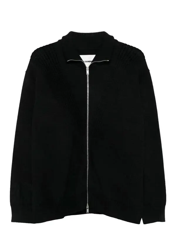 JIL SANDER Zip-up Wool Cardigan - Black