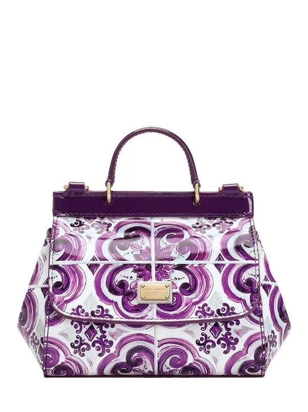 Dolce & Gabbana Sicily Handbag In Polished Calfskin With Majolica Print - Multicolor