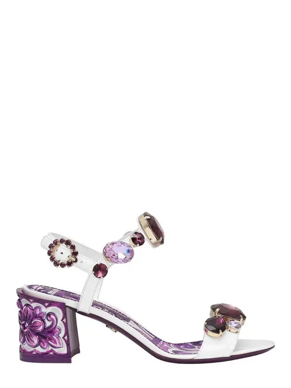 Dolce & Gabbana Patent Leather Sandal With Jewel Embroidery - Multicolor