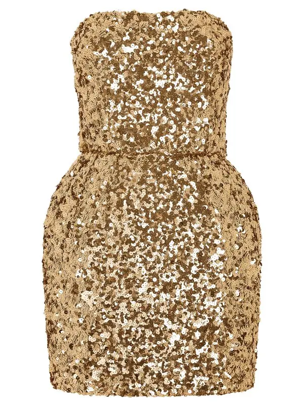 Dolce & Gabbana Short Sequined Strapless Dress - Gold