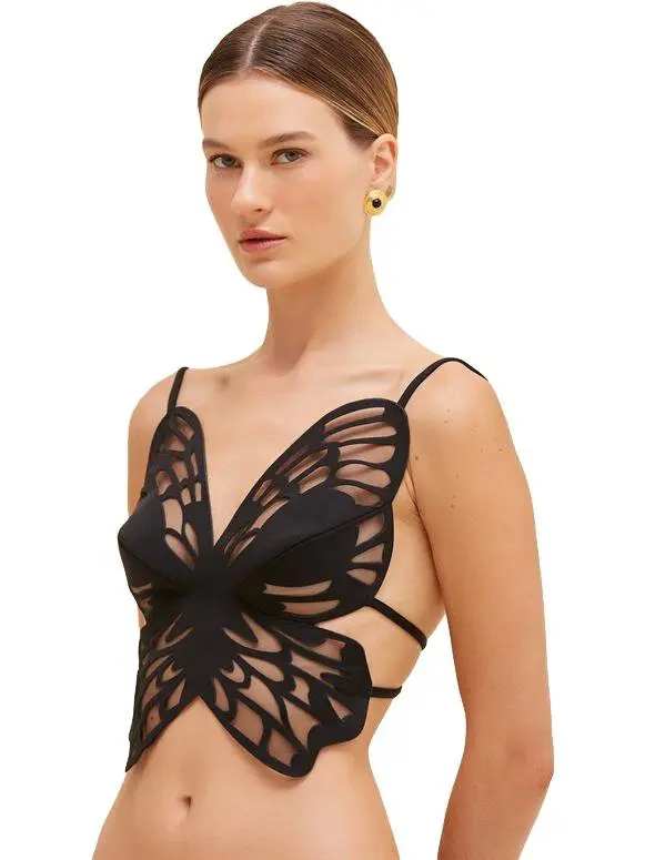 PatBO Tulle Butterfly Top - Black