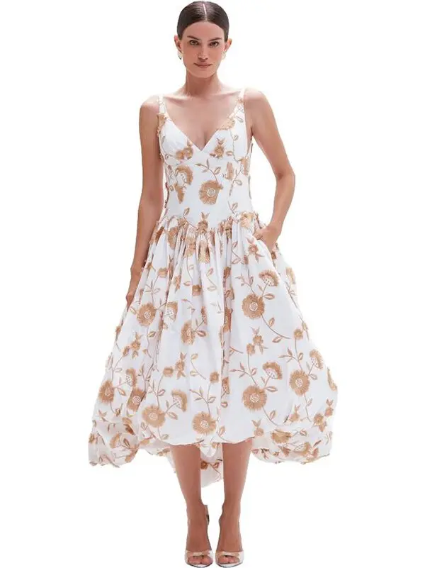 PatBO Botanical Poplin Midi Dress - White