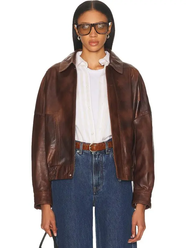 Nour Hammour Dalma Relaxed Leather Jacket - Vintage Camel