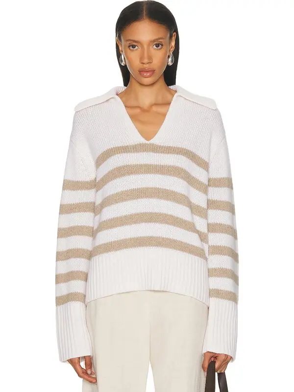 Jenni Kayne Cashmere Phoebe Polo Sweater - Ivory & Toast Stripe