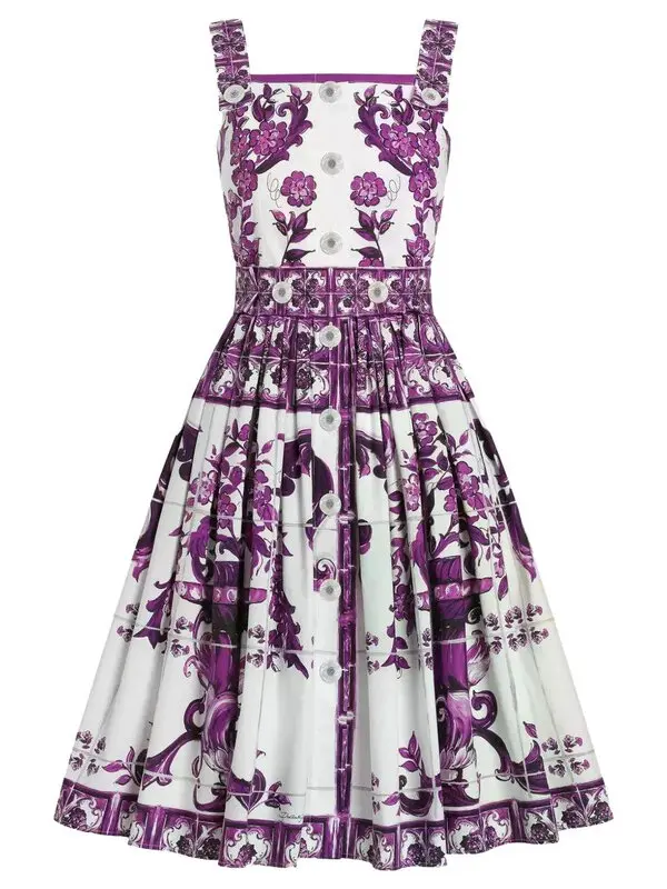 Dolce & Gabbana Maiolica-print Midi Dress - White