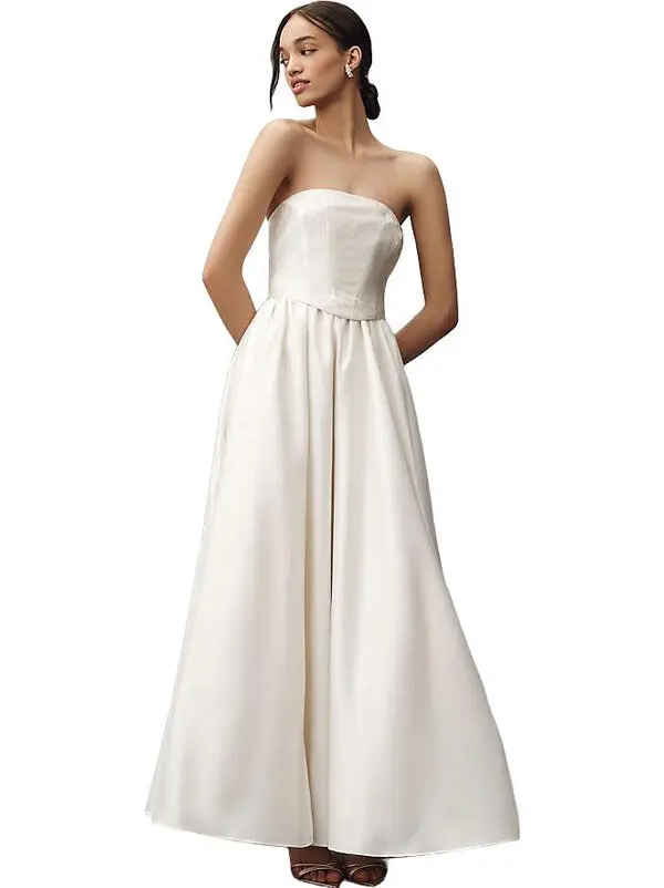 Bhldn Strapless Corset Jacquard A-line Maxi Dress - White Dahlia