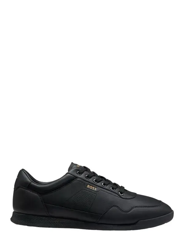 BOSS Leather Sneakers With Logo Stamp - Black