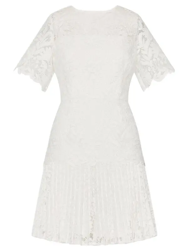 MILLY Nikoletta Mixed Laces Pleated Mini Dress - White