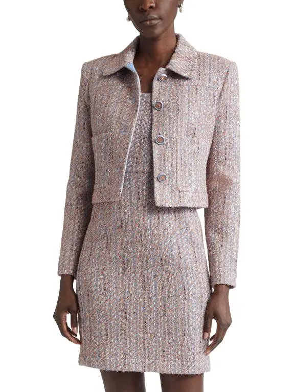 St. John Naomi Crop Tweed Jacket - Periwinkle/ Rose Lurex Multi