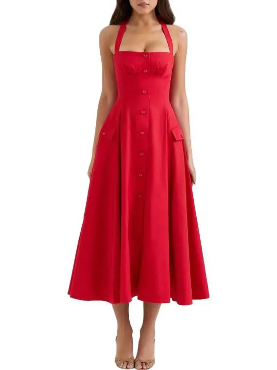 House Of Cb Claudia Halter Midi Dress - Racing Red