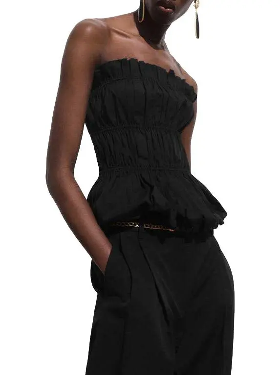 Mango Ruched Strapless Top - Black