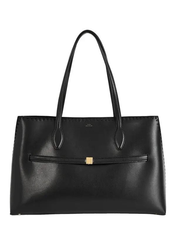 TOTEME Embroidered Leather Lounge Tote - Black