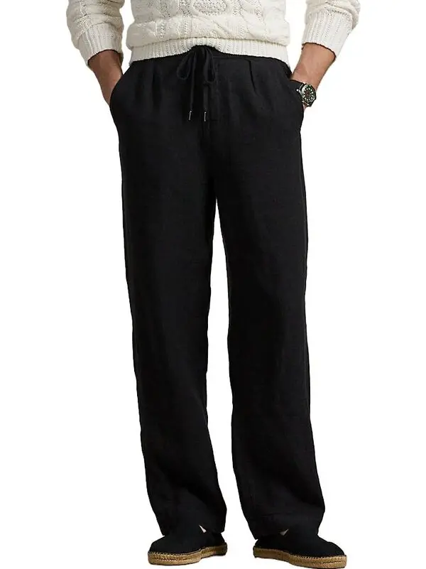 Ralph Lauren Relaxed Fit Pleated Linen Pant - Polo Black
