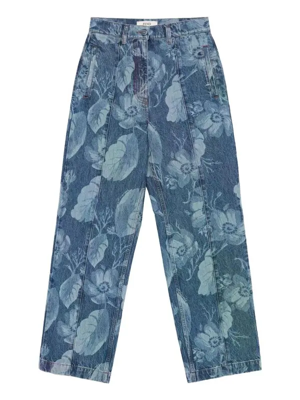 Fendi Sea Garden-print Jeans - Blue