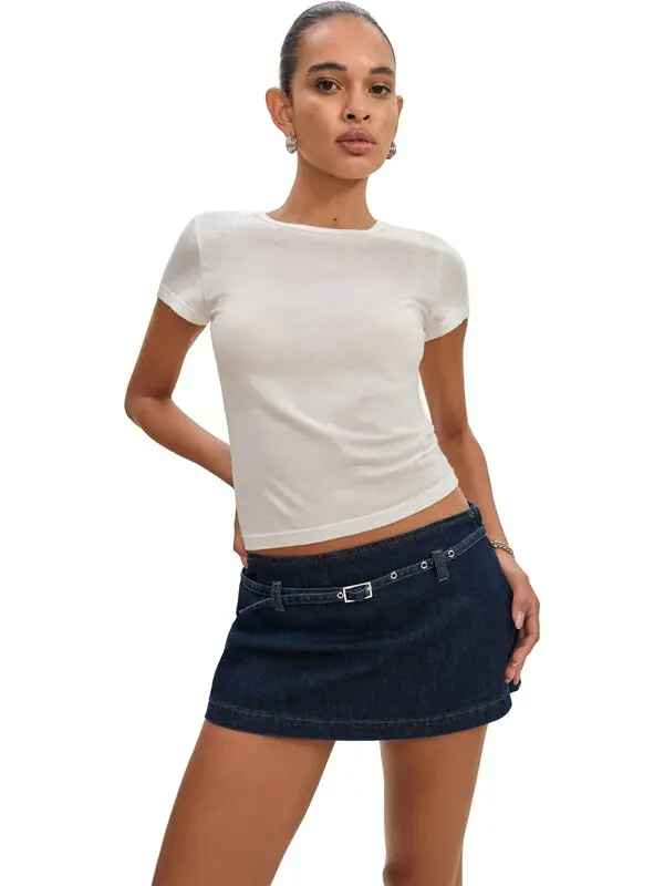 REFORMATION Khloe Low Rise Denim Skort - Blue