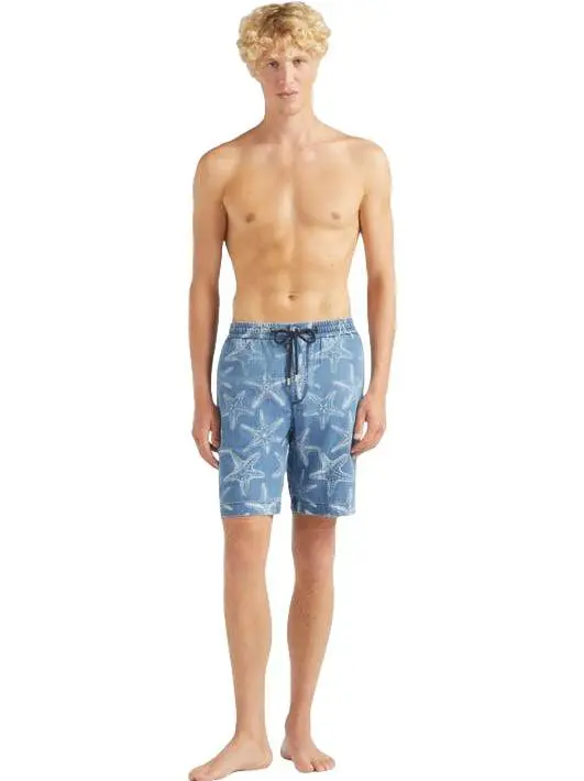 Vilebrequin Starfish Light Printed Denim Bermuda Shorts - Bleach Denim W4