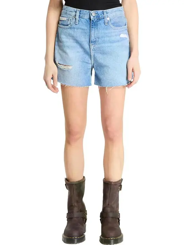 Calvin Klein Distressed Denim Shorts - Blue