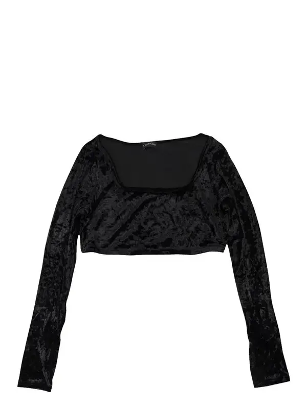 Callipygian Crushed Velvet Crop Top - Black