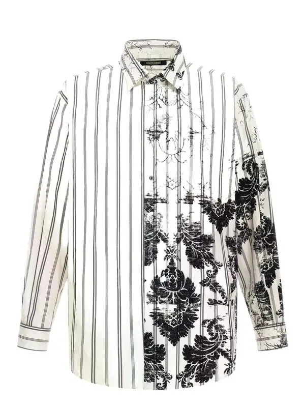 Roberto Cavalli Broccato-print Striped Shirt - White