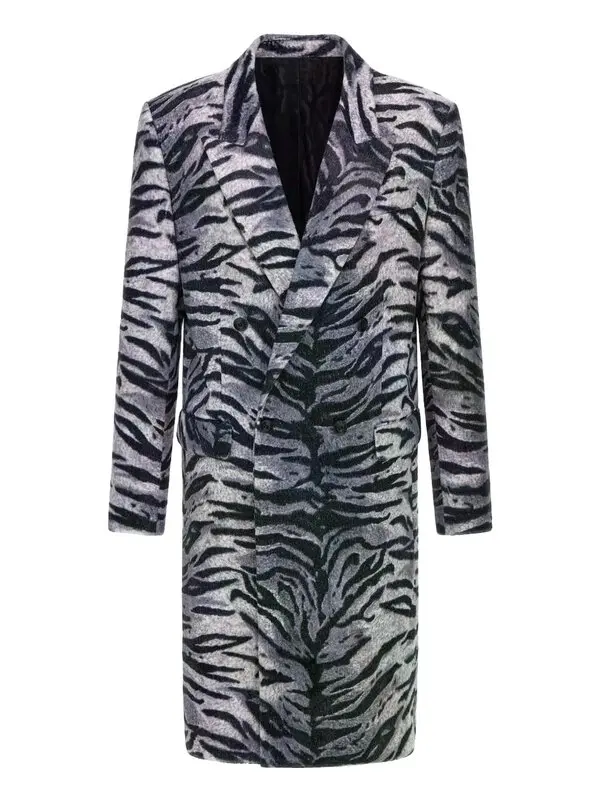 Roberto Cavalli Tiger-print Double-breasted Overcoat - Black
