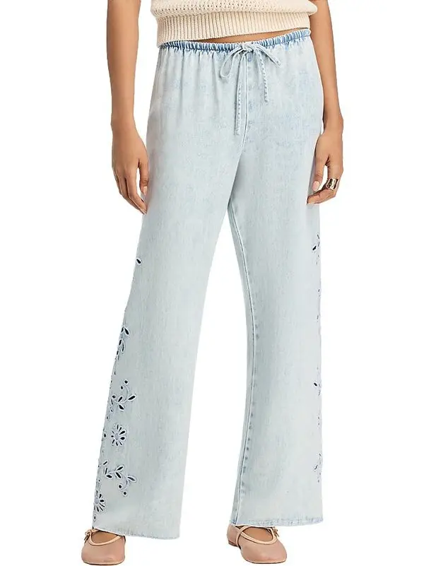Bella Dahl Linen Embroidered Wide Leg Pants - Light Seaspray Wash