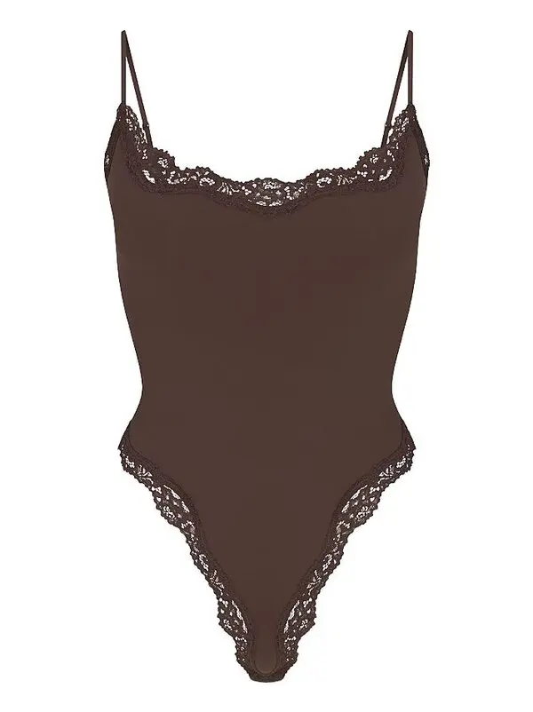 SKIMS Fits Everybody Lace Cami Thong Bodysuit - Espresso