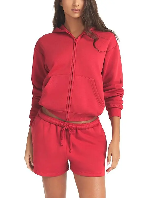 SKIMS Cotton Fleece Full Zip Hoodie - Washed Red