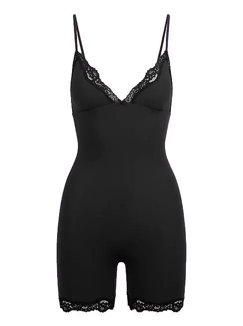 SKIMS Fits Everybody Lace Triangle Onesie Bodysuit - Onyx