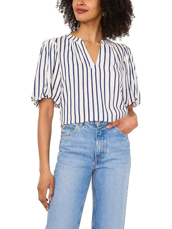 Vince Camuto Organdy Puff Sleeve Top - Denim Navy
