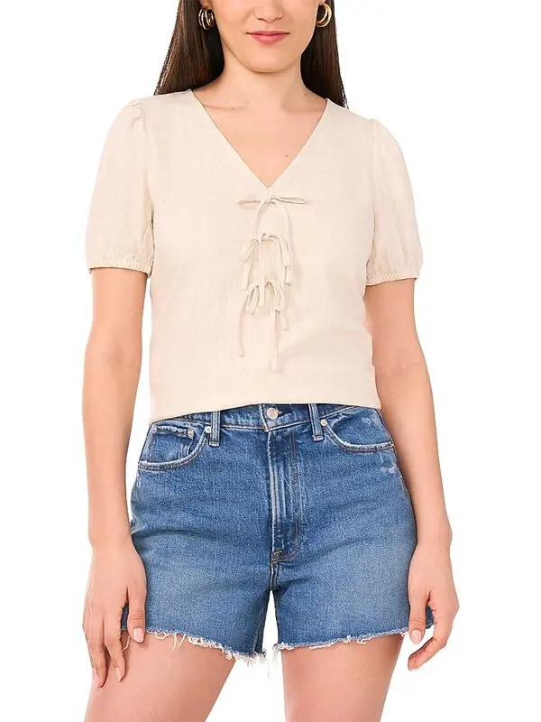 Vince Camuto Short Sleeve Tie Front Top - Almond