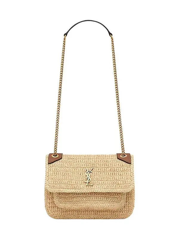 Saint Laurent Niki Mini Raffia Shoulder Bag - Natural/brick Raffia