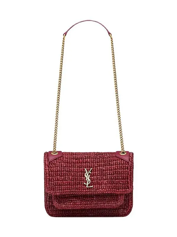 Saint Laurent Niki Mini Raffia Shoulder Bag - Raspberry Pink
