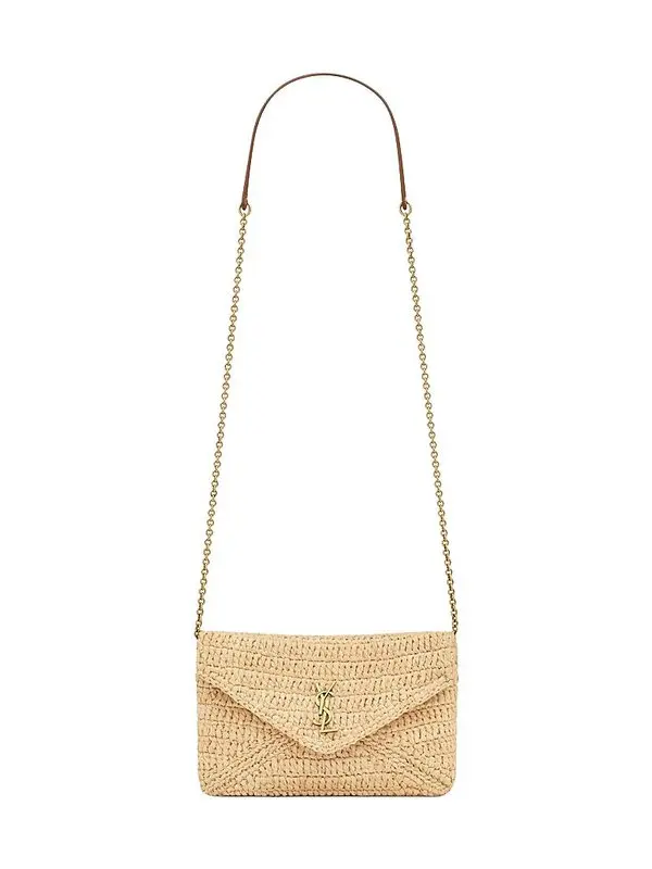 Saint Laurent Cassandre Chain Pouch - Natural/brick Raffia