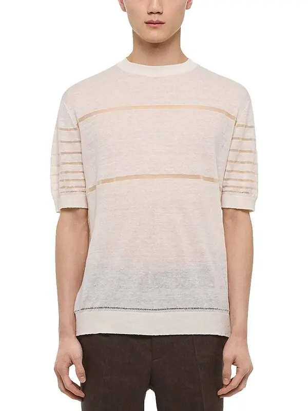 Helmut Lang Sheer Striped Short Sleeve Tee - Ivory