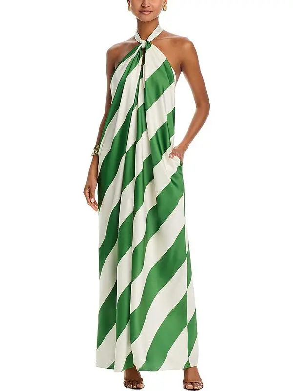 Ronny Kobo Chantell Striped Halter Neck Dress - Palm Green Ivory