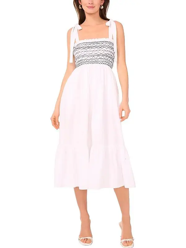 1.State Tie Shoulder Midi Dress - Ultra White