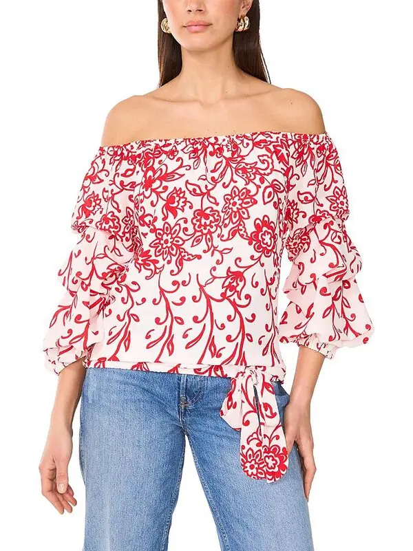 Vince Camuto Off-the-shoulder Top With Bubble Sleeves - Ultra Red