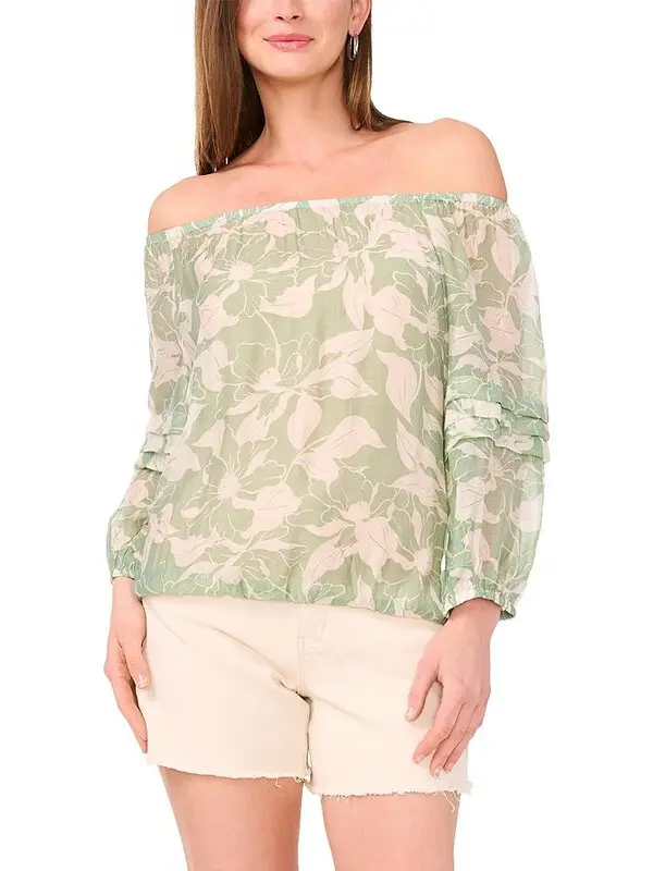 Vince Camuto Printed Peasant Blouse - Eucalyptus