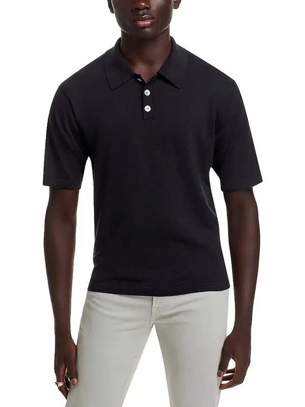 FRAME Short Sleeve Polo Sweater - Black